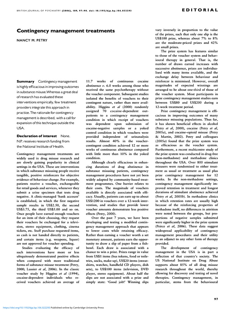 Contingency Management Treatments | PDF | Substance Abuse | Substance ...