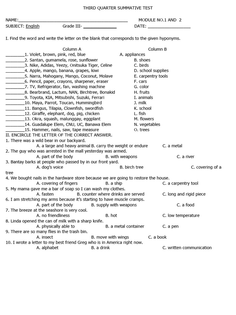 Q3 M2 Summative Test | PDF