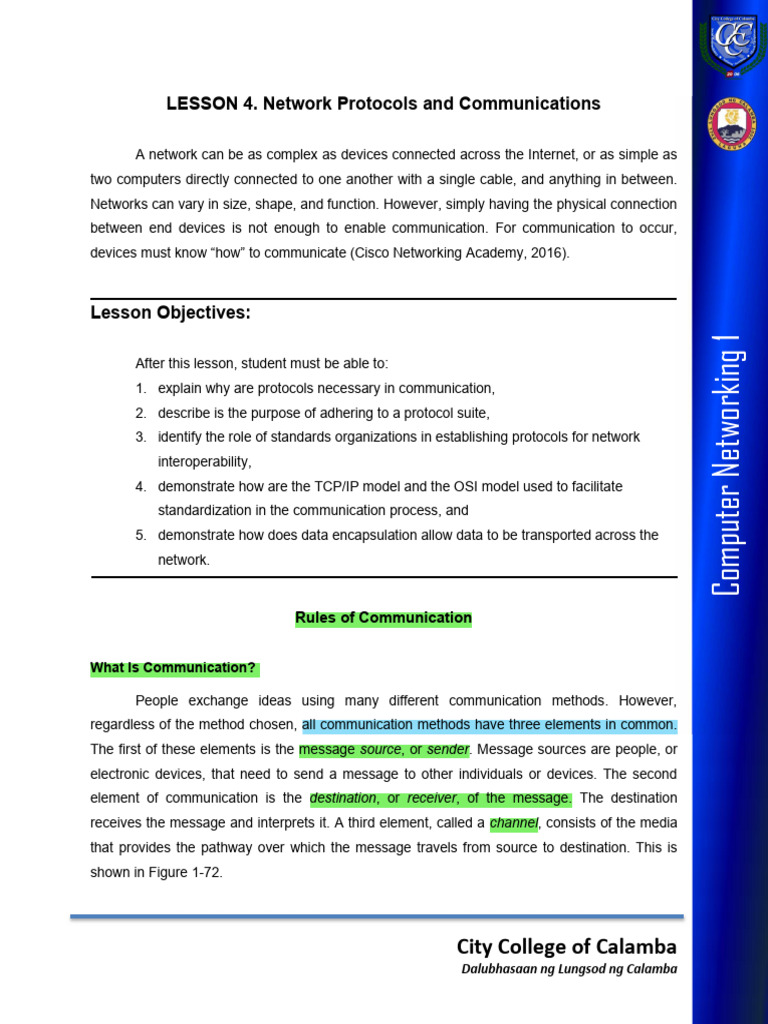 NET102Lesson4 NetworkProtocolsandCommunications | PDF | Internet ...