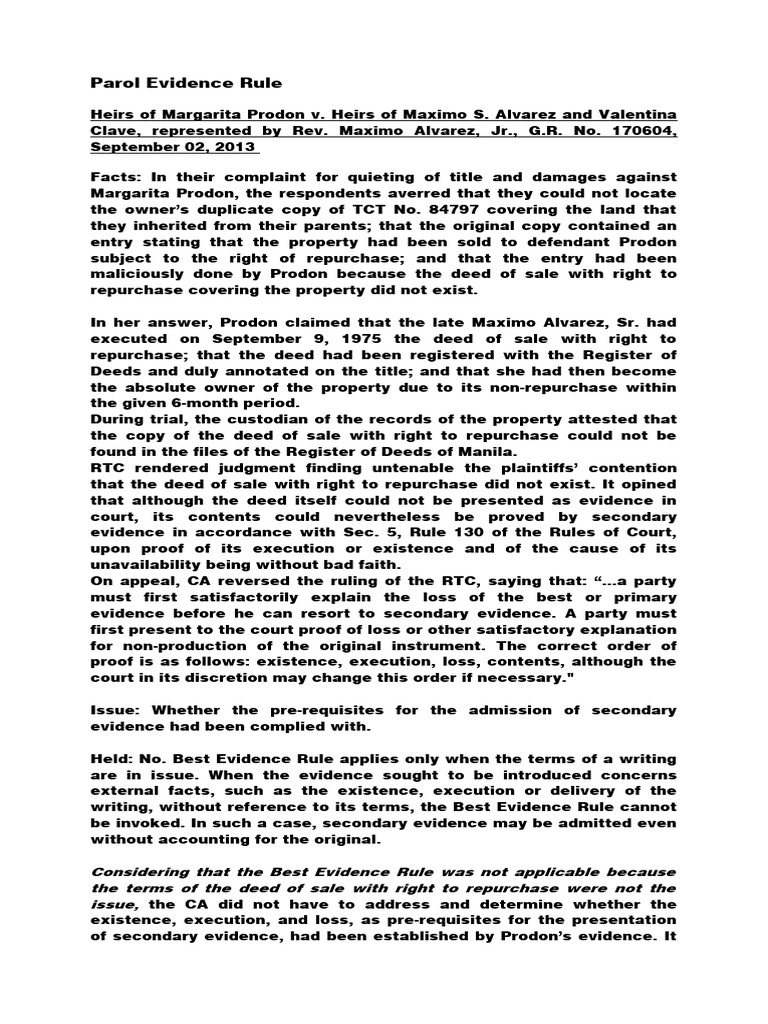 Parol Evidence Rule | PDF | Witness | Testimony