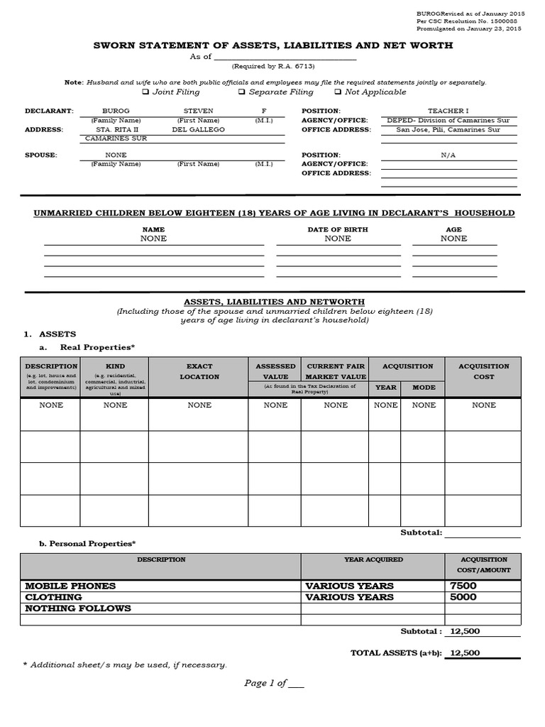 2015-Saln-Form 1 | Download Free PDF | Net Worth | Economies