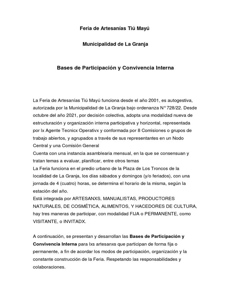 Feria de Artesanías Tiú Mayú Bases y Convivenvia | PDF