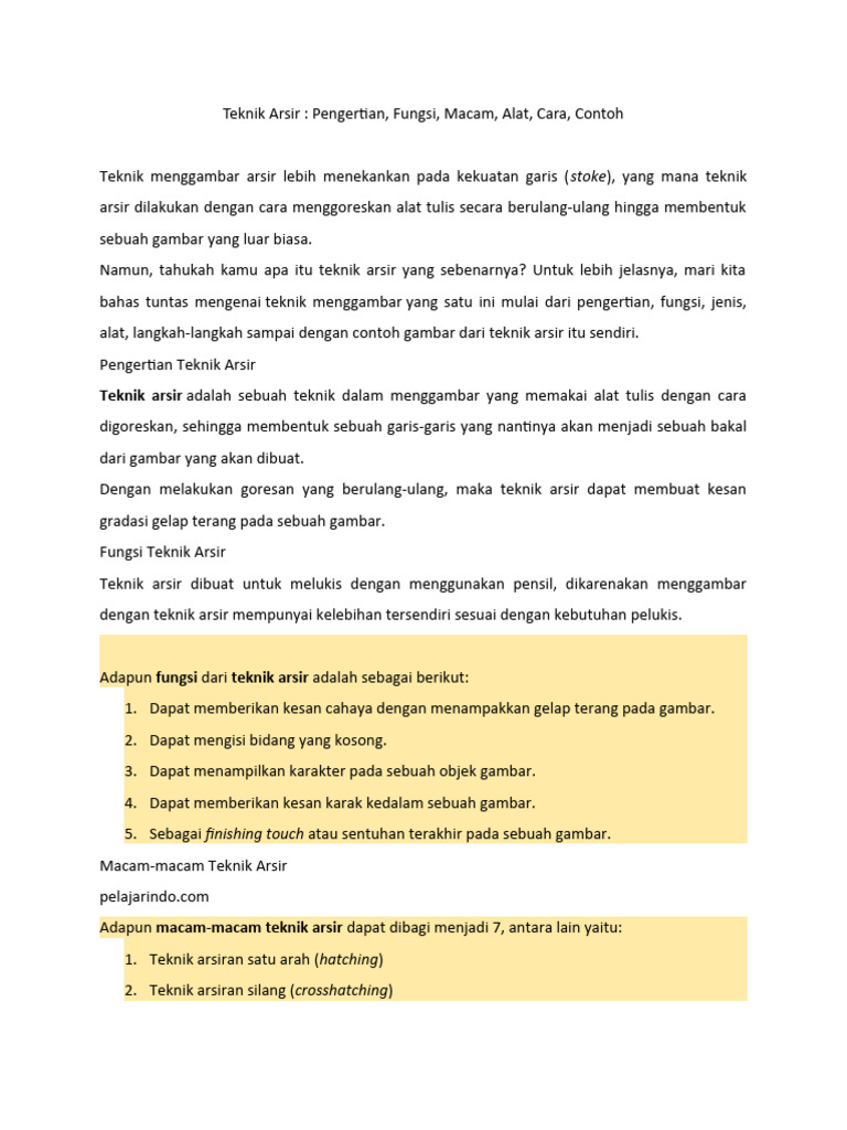 Teknik Arsir: Pengertian dan Fungsi | PDF | Metode & Bahan Ajar | Seni