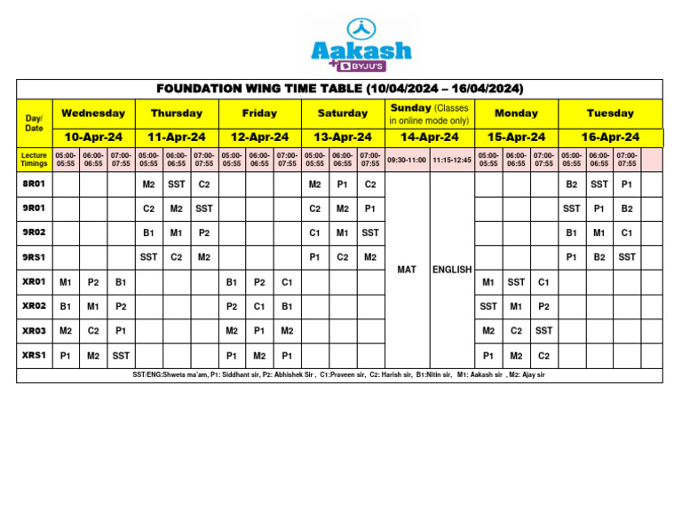 Foundation Wing Timetable April 2024 | PDF