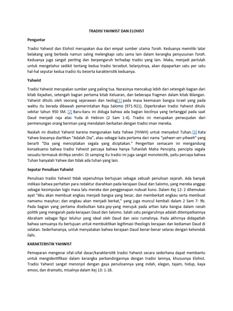 Tradisi Yahwist Dan Elohist | PDF