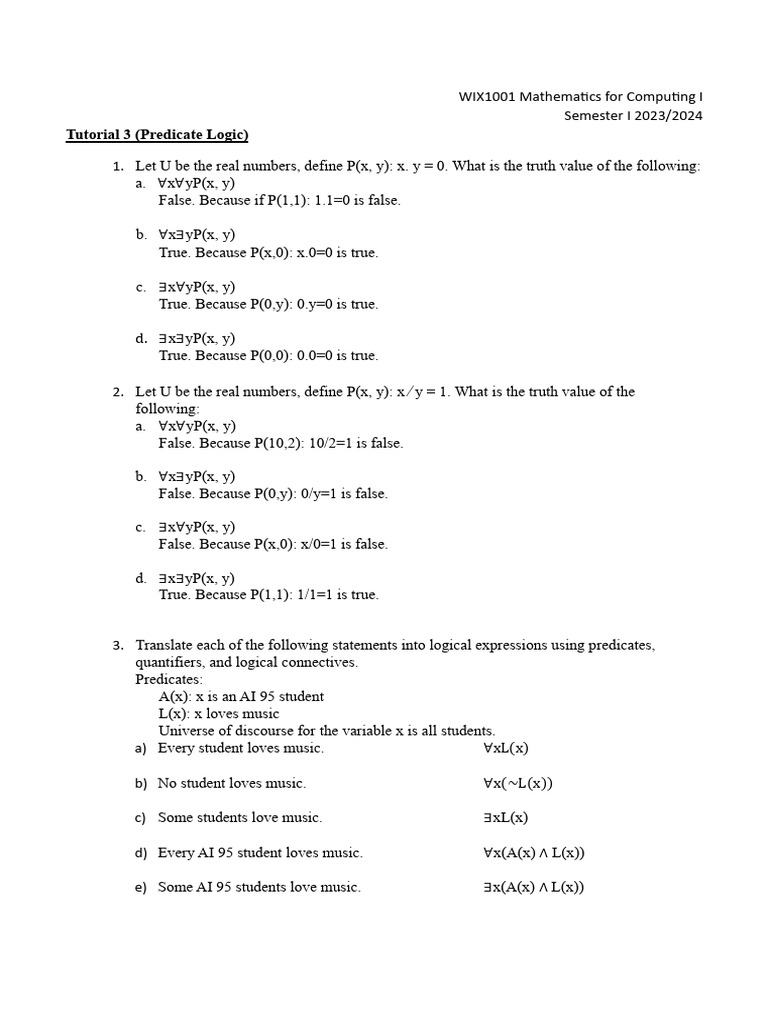 T03 Predicate Logic | Download Free PDF | First Order Logic | Logic