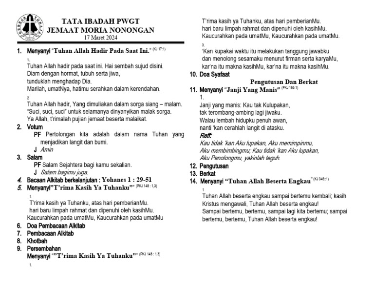 Tata Ibadah PPGT 2024 Moria | PDF