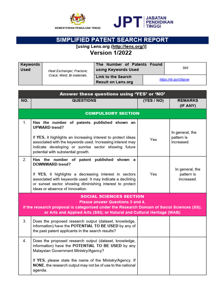 FINAL - (2022) Simplified Patent Search Report (MyGRANTS) | PDF ...