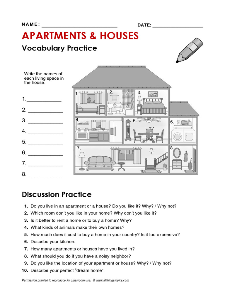 Housing Vocabulary - Living Spaces | PDF