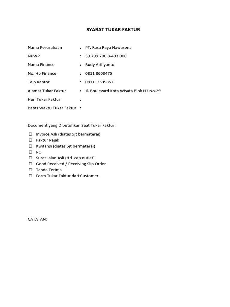 Form Syarat Tukar Faktur | PDF | Bisnis