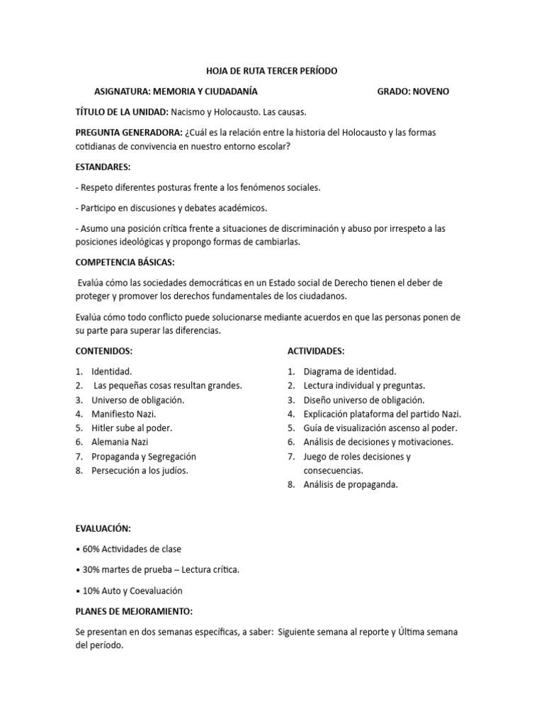 Hoja de Ruta Memoria 9 Primer Período | PDF