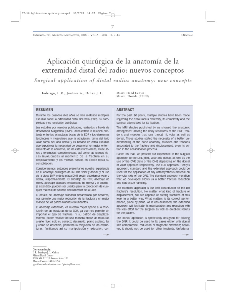 18 Aplicacion Quirurgica de La Anatomia de La Extremidad Dsital Del Radio | PDF | Hueso | Anatomía