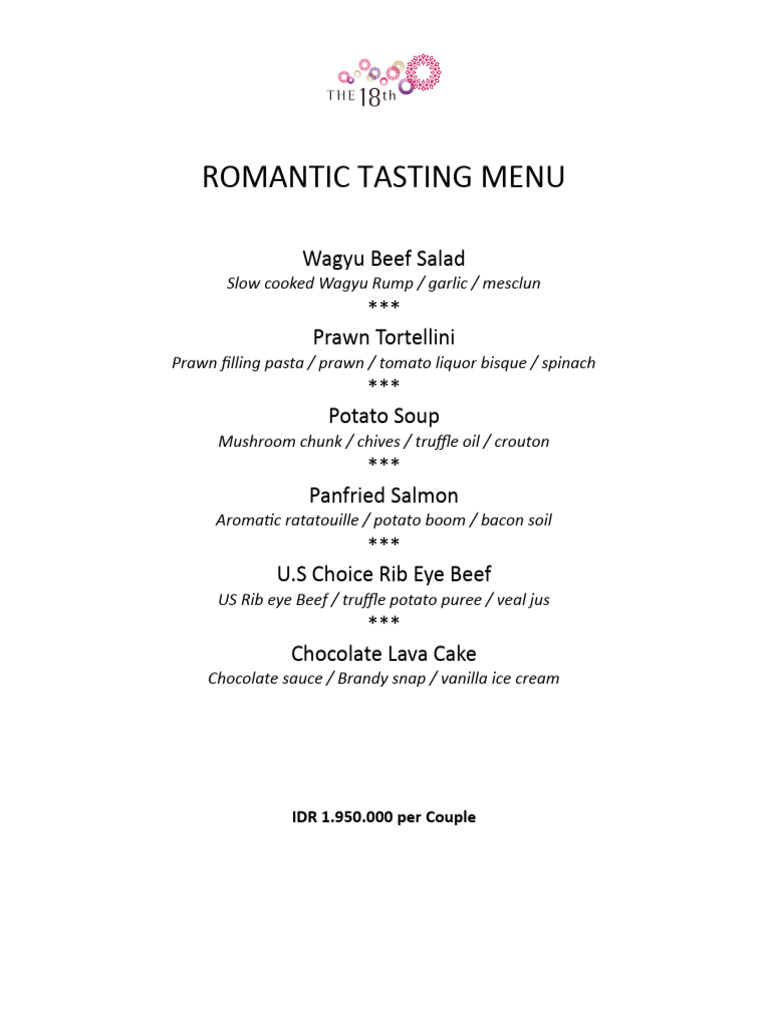 Romantic Tasting Menu for Couples | PDF