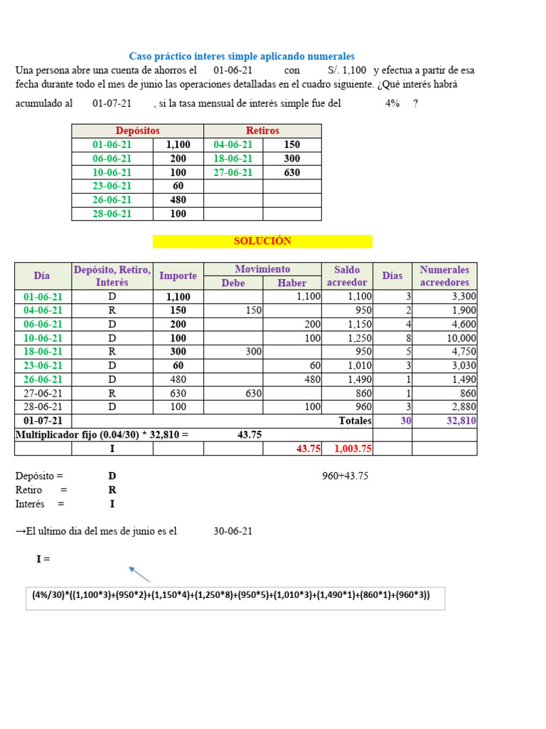 Cálculo Interes Simple Aplicando Numerales-Plantilla 111111 | PDF