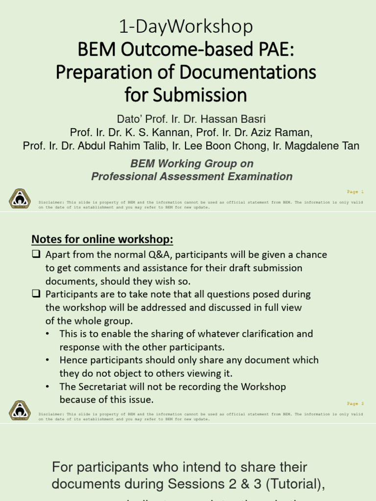BEM Outcome-Based PAE Workshop Guide | PDF | Engineering | Learning