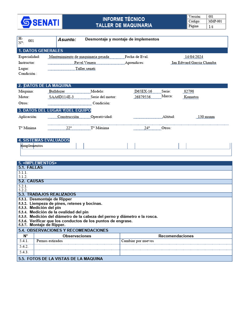 Formato de Informe Tecnico-5 | PDF | Tornillo