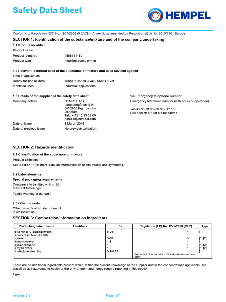 Hempadur Mastic 45881 | PDF | Occupational Safety And Health | Safety