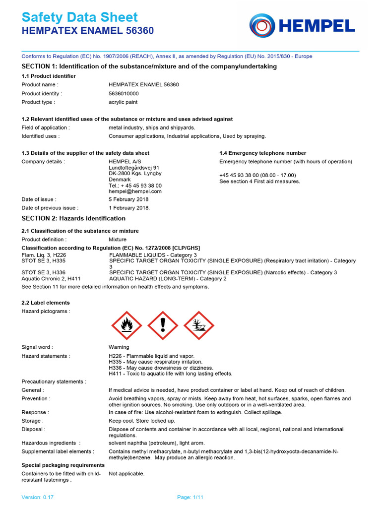 HEMPATEX ENAMEL 5636010000 en-US | PDF | Toxicity | Occupational Safety ...