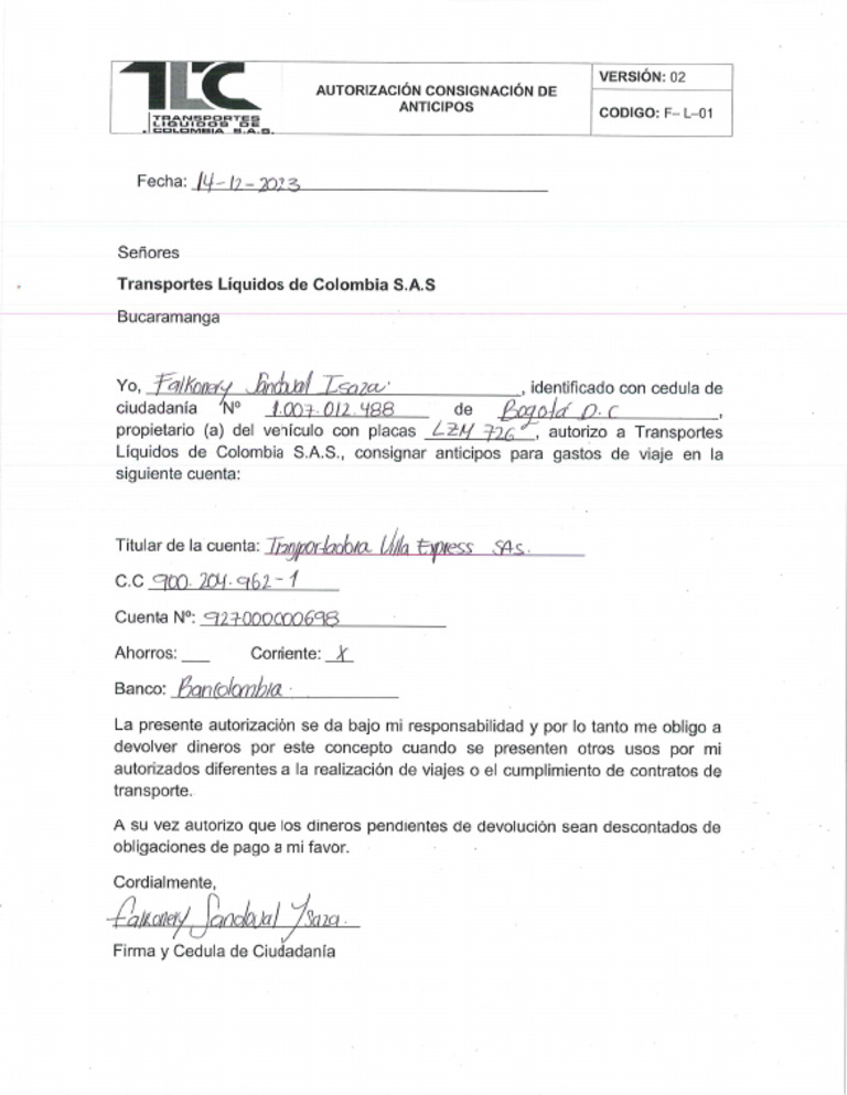 Autorizacion Anticipos LZM 726 | PDF