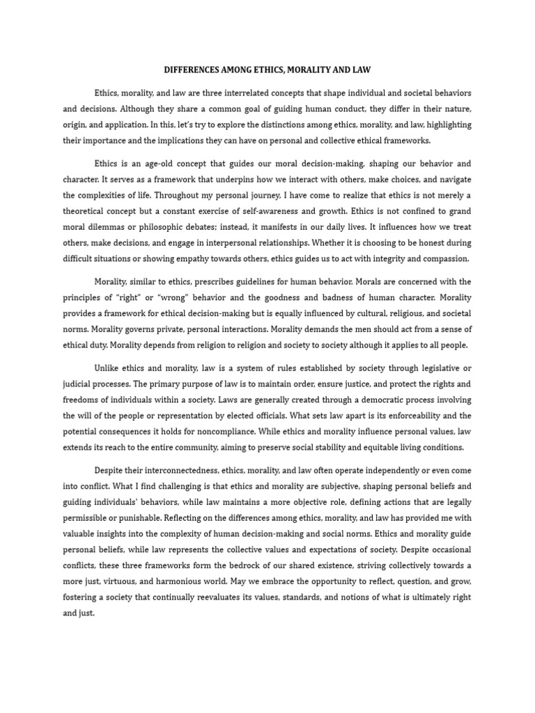 Reflection Paper On Ethics | PDF | Morality | Society