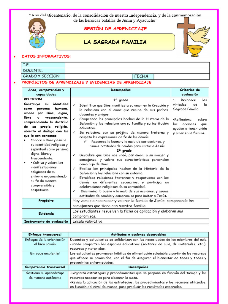 U2 s2 Sesion d2 Religion La Sagrada Familia | PDF | Amor | Jesús