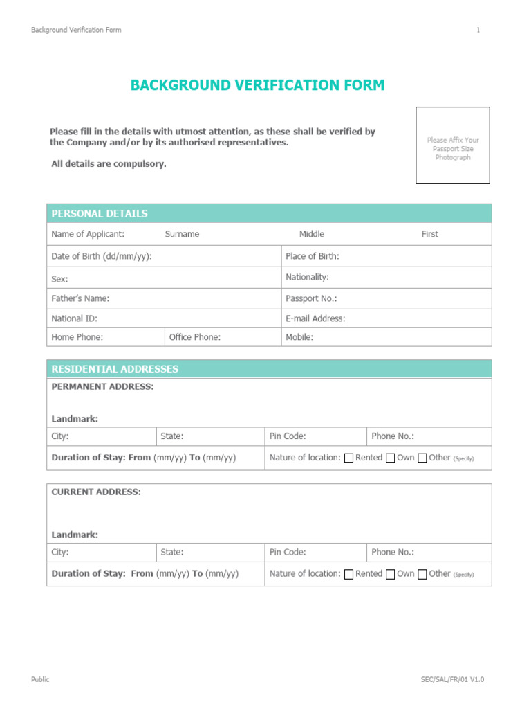 BGV Form_Basic Details | PDF | Passport | Government And Personhood