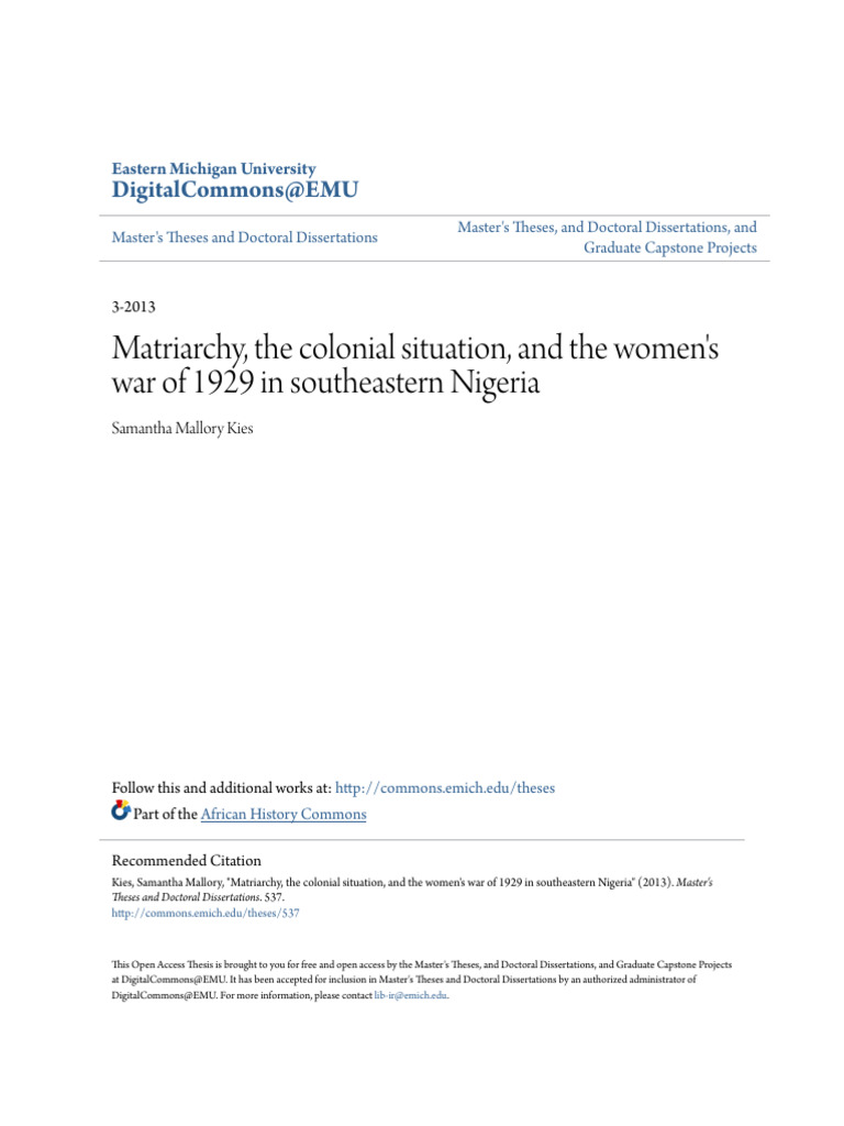 Matriarchy The Colonial Situation and The Womens War of 1929 I | PDF ...
