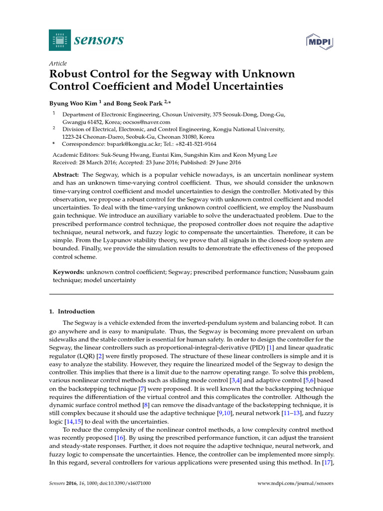 Robust Control For The Segway With Unknown Control | PDF | Control Theory | Torque