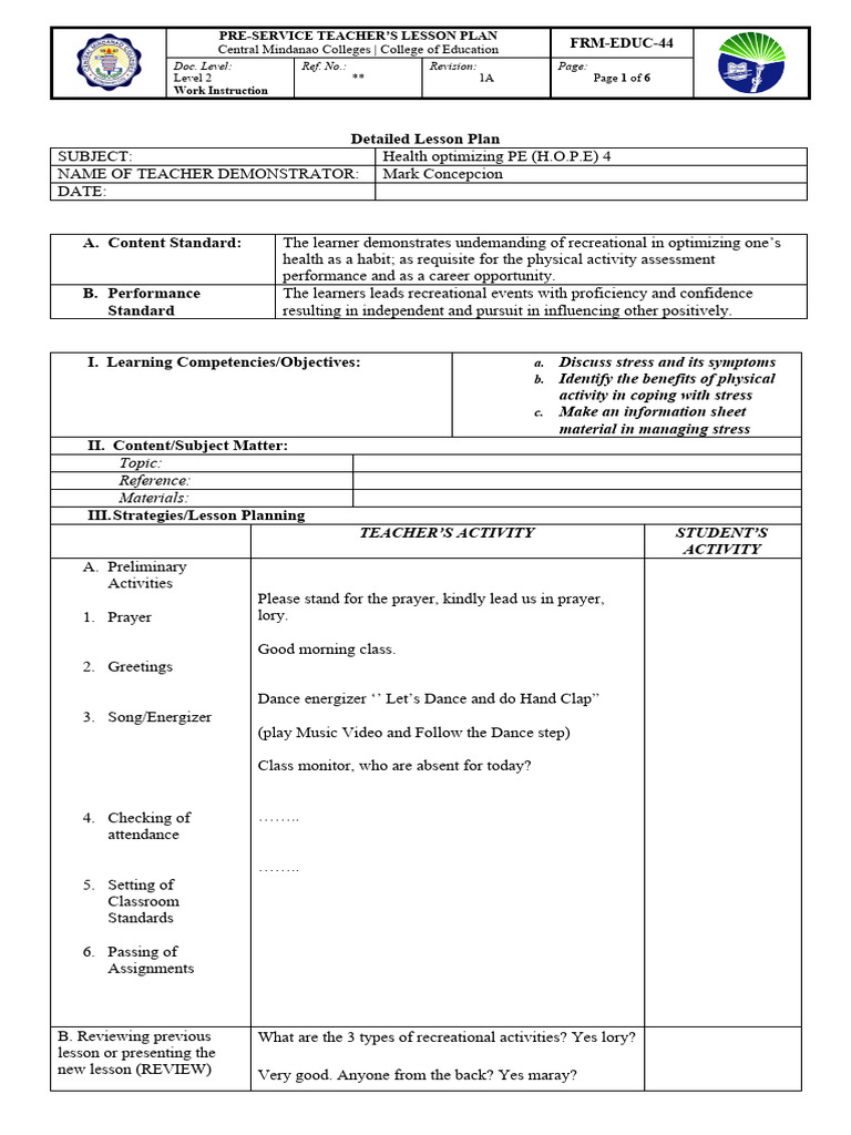 Detailed Lesson Plan Final 4as Download Free Pdf Stress Biology