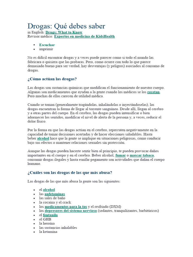 Drogas Que Debe Saber | PDF | La dependencia de sustancias | Drogas