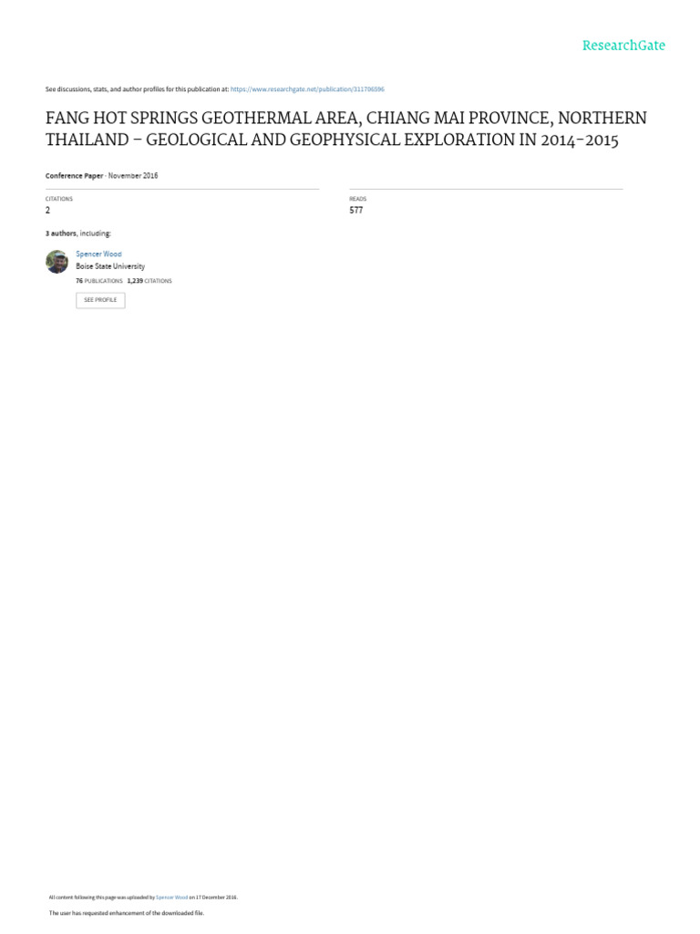 Fang Hot Springs Geothermal Area Geological & Geophysical Exploration ...