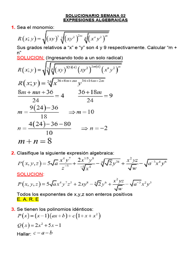 Algebra - S02 - Expresiones Algebraicas - Regular - 2023 - 1 - Solucion | PDF | Ciencia ...