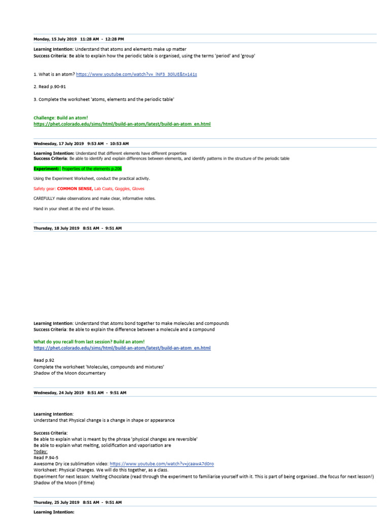 Year 8 Science Lesson Plans LB | PDF | Chemical Compounds | Chemical ...