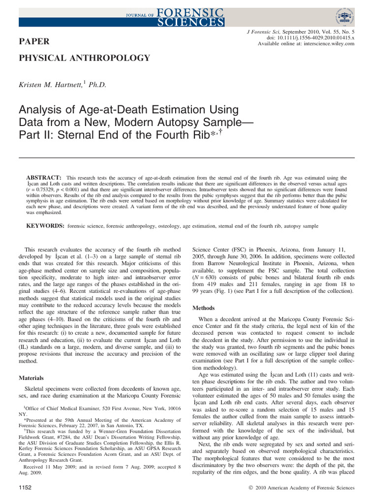 Hartnett Ribs 2010 - Analysis of Age-at-Death Estimation Using | PDF ...