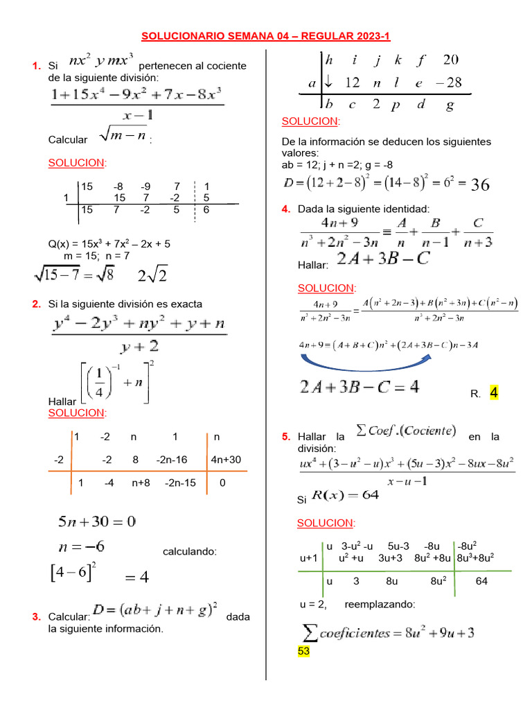 Algebra - S04 - Division Algebraica - Regular 2023 - 1 - Solucion | PDF ...