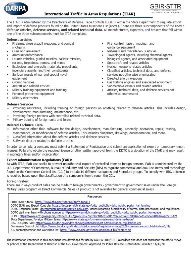 2020 TCSP - Info - Sheet International Traffic in Arms Regulations ... 2020 TCSP - Info - Sheet International Traffic in Arms Regulations ...