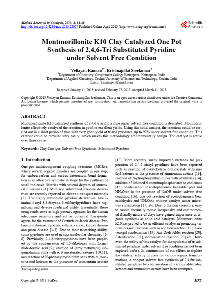 Synthesis of 2,4,6-Tri Substituted Pyridine | PDF | Pyridine | Catalysis