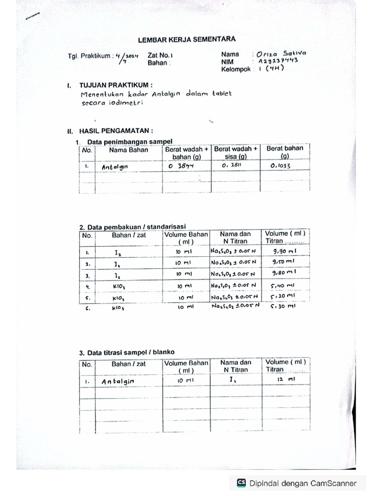 Laporan Sementara_Iodimetri_KimAn | PDF