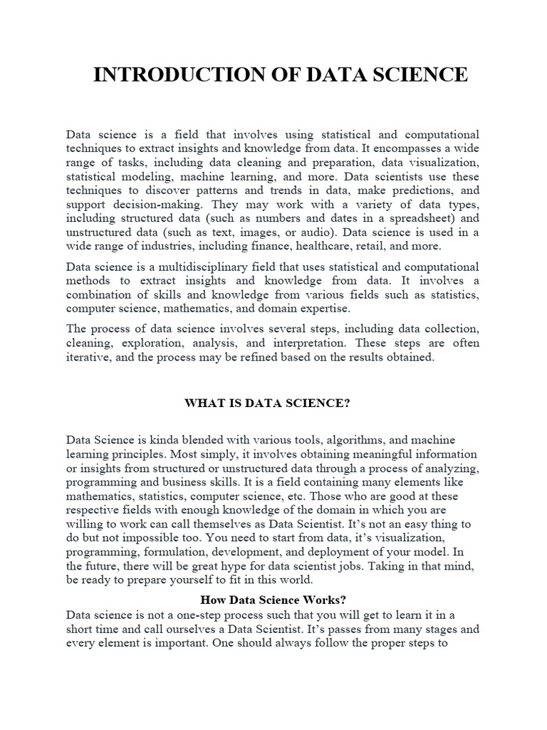 Introduction of Data Science | PDF | Data Science | Applied Mathematics