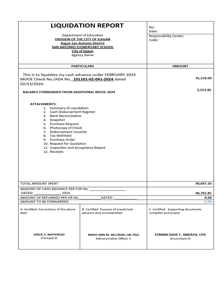 Liquidation Report | Download Free PDF | Credit Card | Receipt