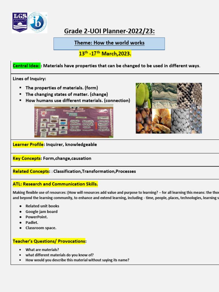 Uoi Work Plan-Htww-Wk 5 | PDF | Learning | Gases