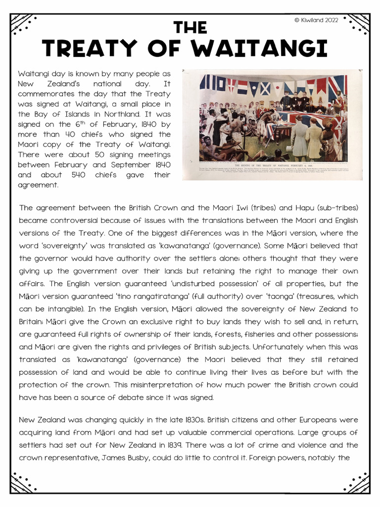 The Treaty of Waitangi Reading and Comprehension Activity BZRGNN | PDF