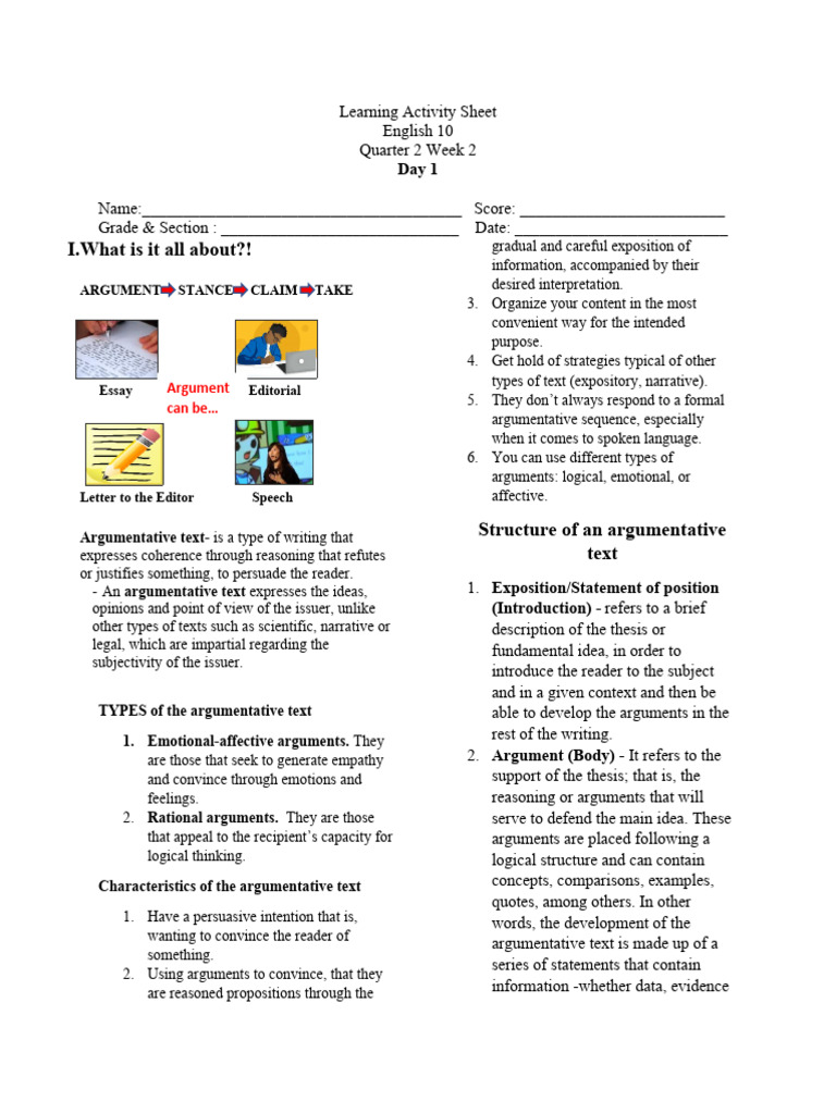 Q2 W3 Argumentative Text Structural Elements and Language Features ...
