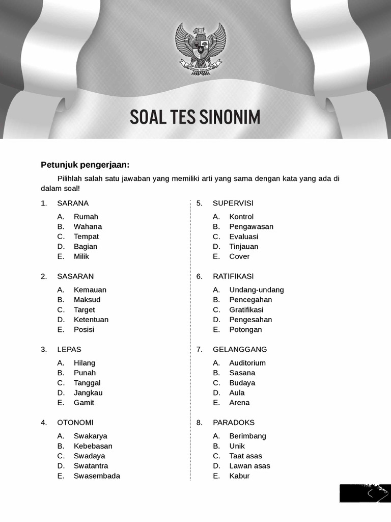 Soal Antonim-50-Sinonim-50-Kuncinya | PDF