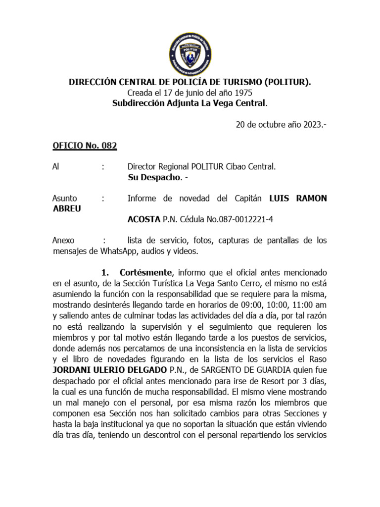 Informe de Novedad 1 | PDF