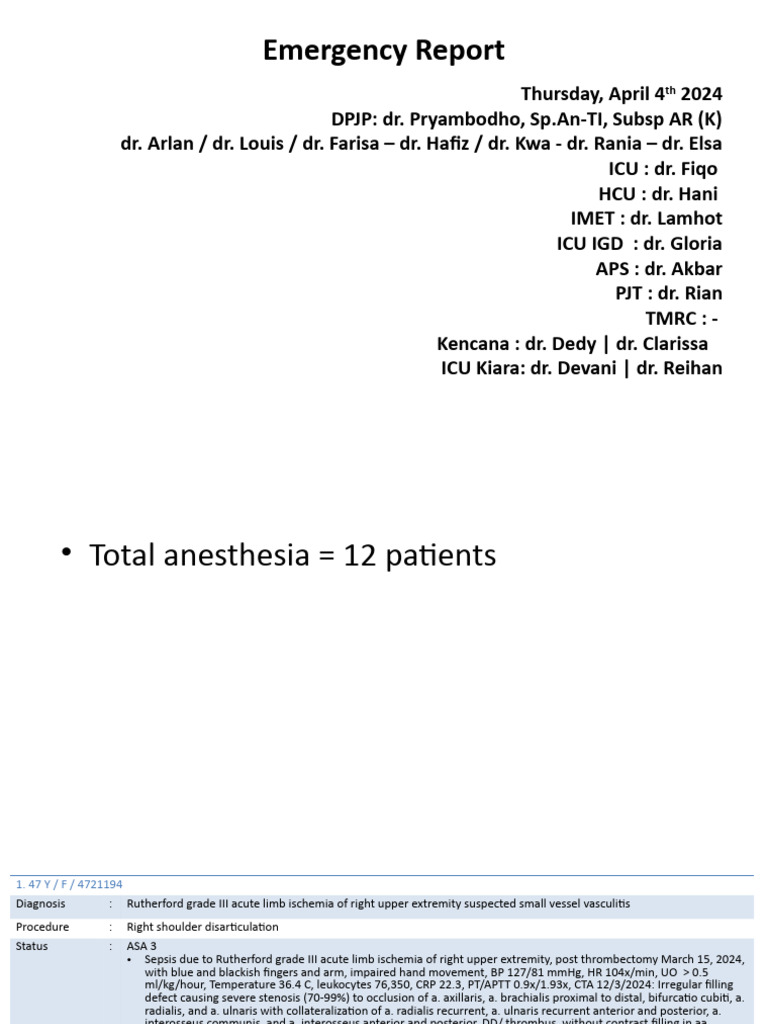 Emergency Morning Report Thursday, April 4th 2024 | PDF | Spinal Cord ...