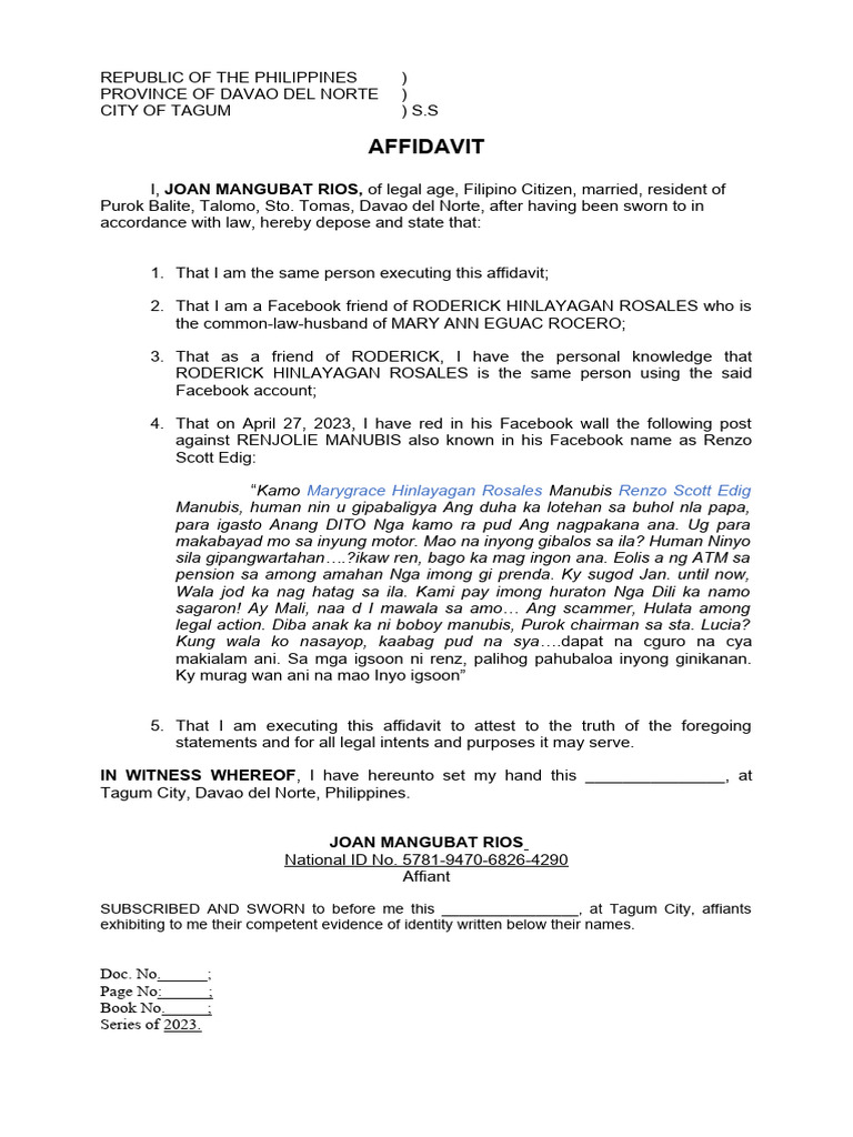Affidavit of Witness | Download Free PDF | Affidavit | Legal Procedure