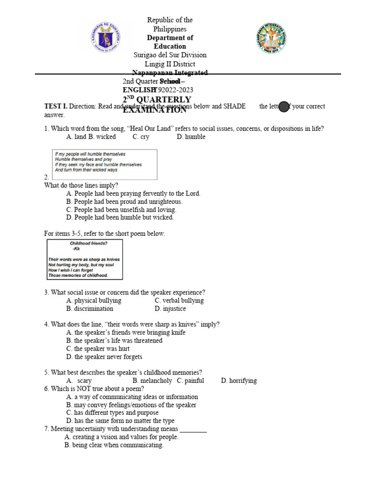 TEST PAPER ENGLISH 9 Done | PDF