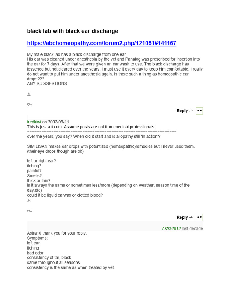 Black Ear Discharge in Dogs | PDF | Homeopathy