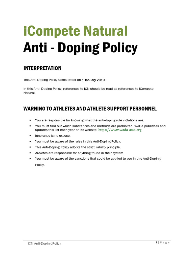 ICN 2019 Anti Doping Policy-Update-2-1 | PDF | Doping In Sport | Burden ...